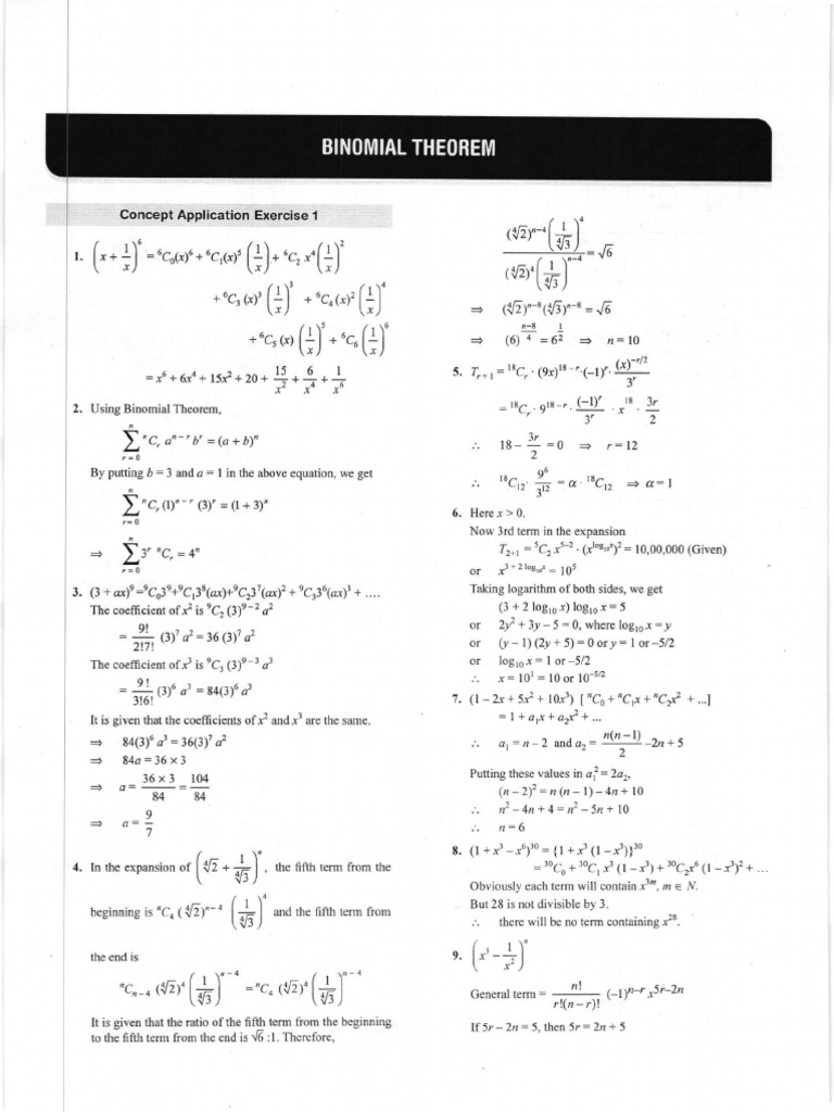 Binomial Theorem Hints | Download Free PDF | Mathematics | Complex Analysis