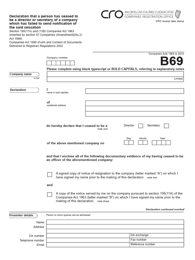 Declaration That A Person Has Ceased To Be A Director or Secretary of A ...