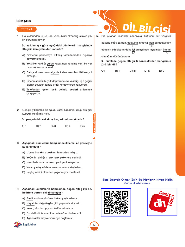 İsimler 5 Soru Deniz Hoca | PDF