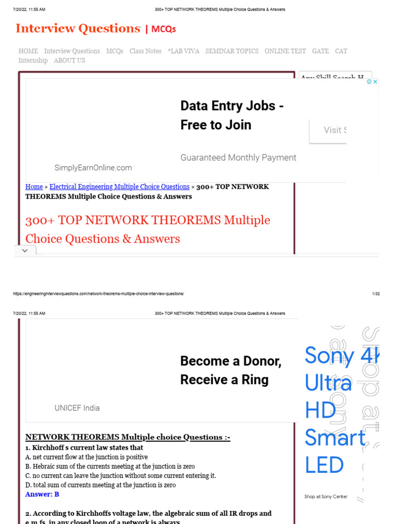 300+ TOP NETWORK THEOREMS Multiple Choice Questions & Answers | PDF ...