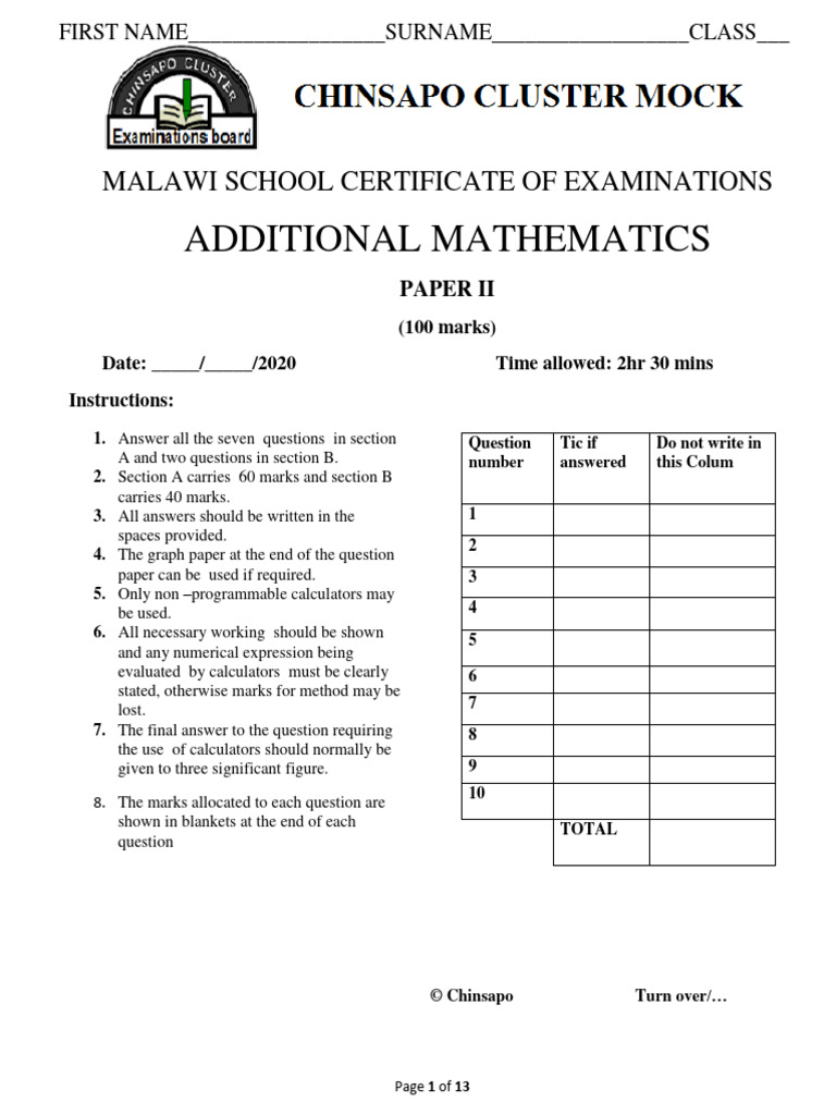 MSCE Additional Mathematics Paper II | PDF | Statistics | Mathematics