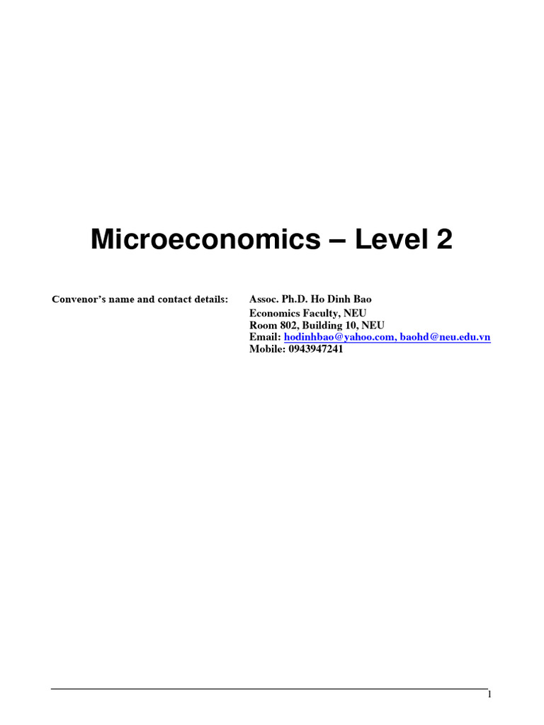 Syllabus Microeconomics 2 | PDF | Profit (Economics) | Perfect Competition