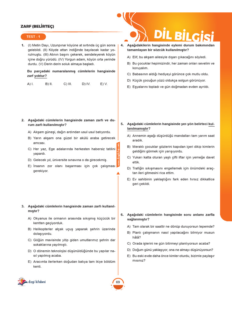Zarf Sorulari 2024 PDF Deniz Hoca | PDF