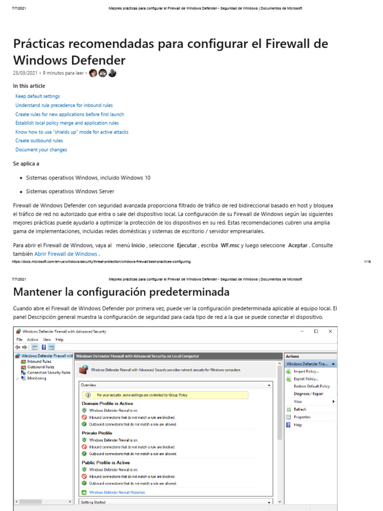Configurar El Firewall de Windows Defender Documentos de Microsoft ...