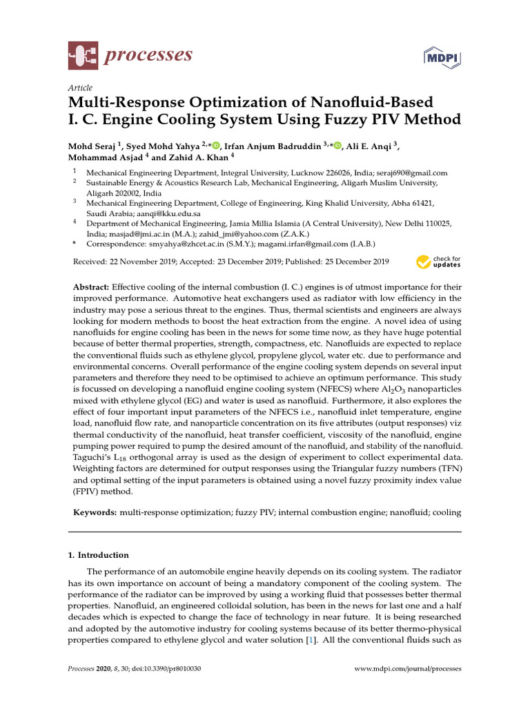 FuzzyPIV-Optimization of Nanofluid-Engine Cooling | PDF | Heat Transfer ...