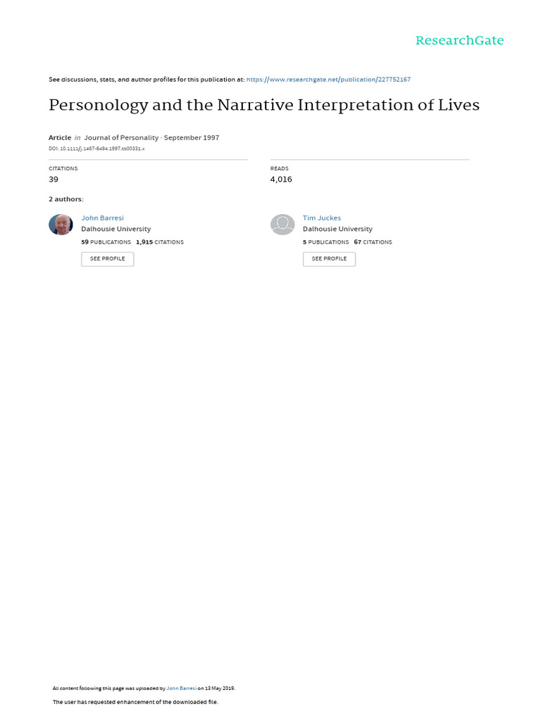 Personology and The Narrative Interpretation of Li | PDF | Sigmund ...