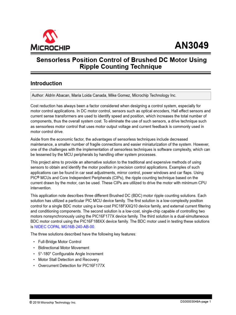 Sensorless Position Control of Brushed DC Motor Using Ripple Counting Technique 00003049A | PDF ...