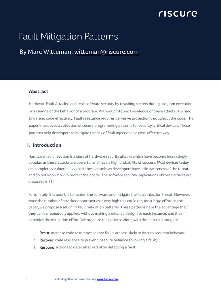 Riscure Whitepaper Fault Mitigation Patterns Final | PDF | Encryption ...