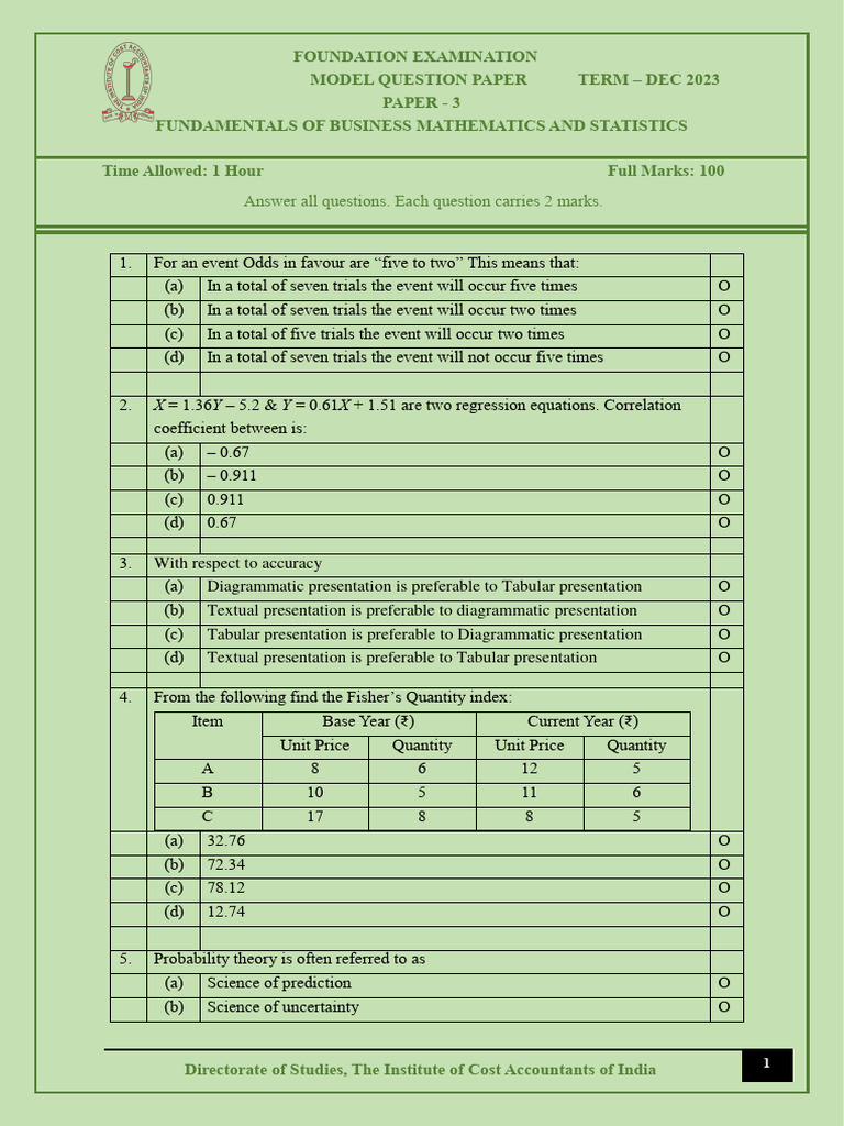 MQP Paper 3 Dec 23 | Download Free PDF | Mean | Regression Analysis