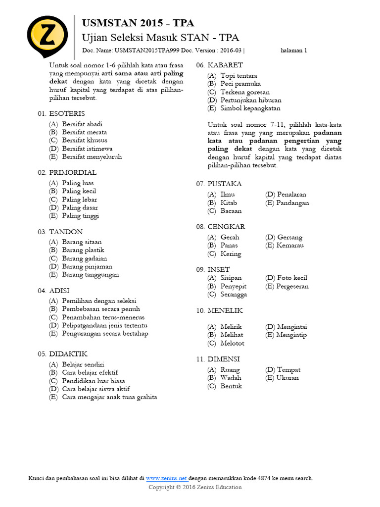 Adoc - Pub - Usmstan Tpa Ujian Seleksi Masuk Stan Tpa | PDF