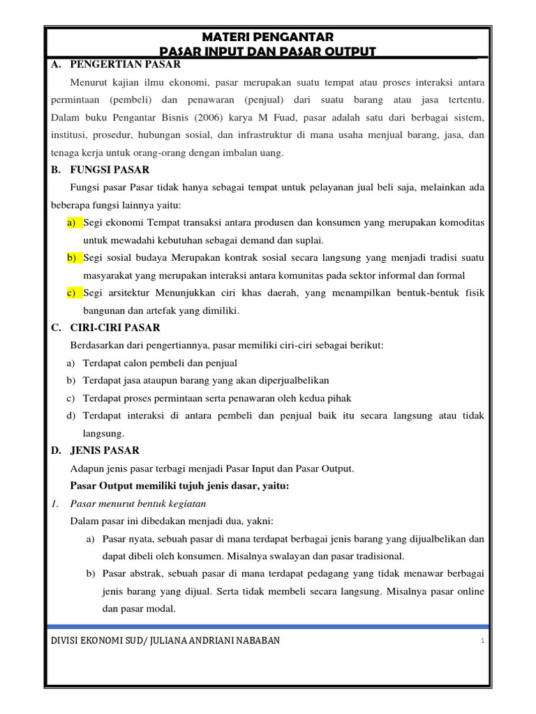 Ciri-Ciri Pasar Input dan Output | PDF | Bisnis | Politik