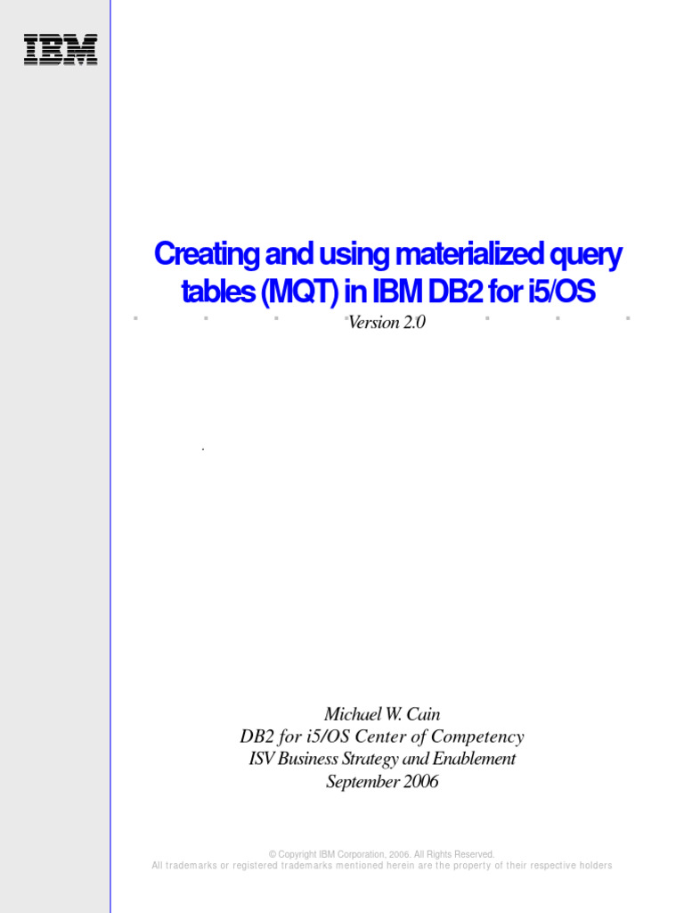 Materialized Query Table in db2 | PDF | Ibm Db2 | Table (Database)
