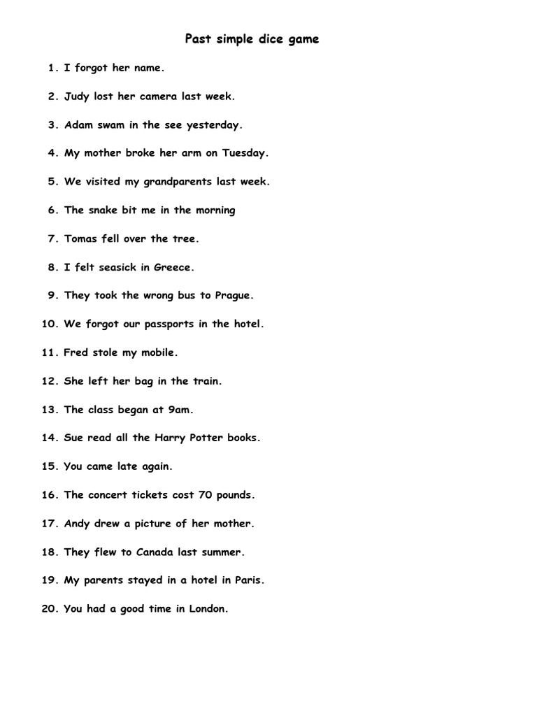 Past Simple Dice Game | PDF