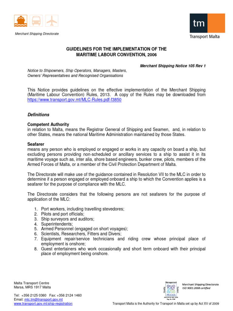 MS Notice 105 Rev 1 - Guidelines For The Implementation of The Maritime ...