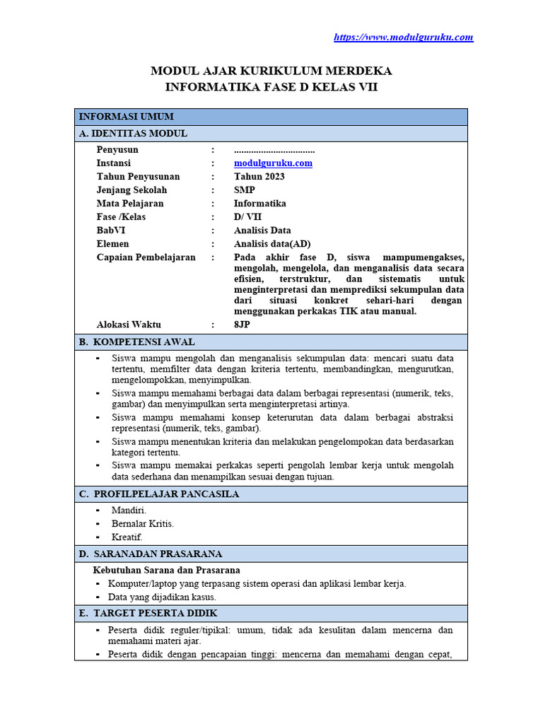 Modul Ajar Informatika Kelas 7 Fase D Bab 6 | PDF