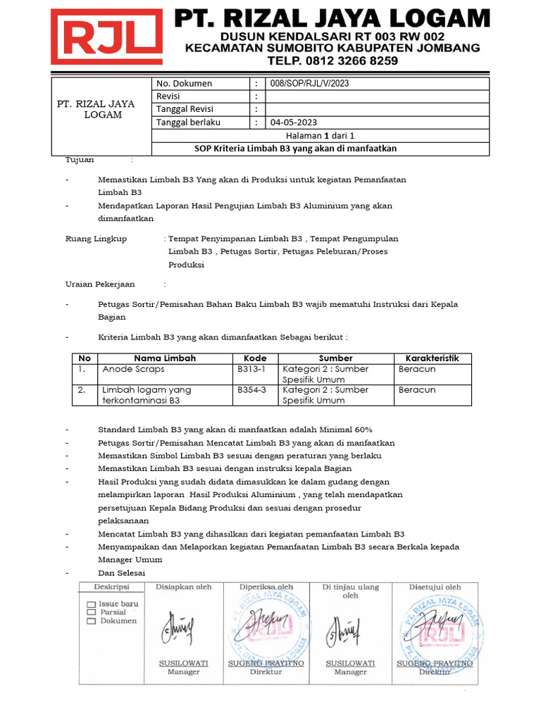 Contoh Papan Nama TPS Limbah B3 | PDF