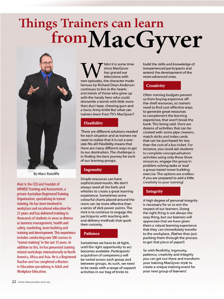 Things Trainers Can Learn From McGyver - RTO Magazine | PDF