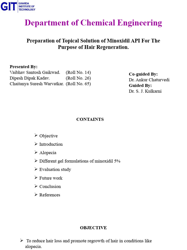 Preparation of Topical Solution of Minoxidil API For The Purpose of ... Preparation of Topical Solution of Minoxidil API For The Purpose of ...