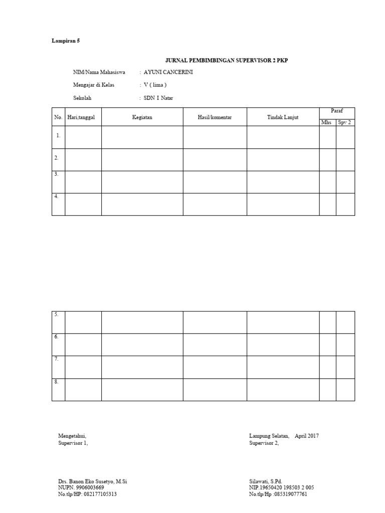 Lampiran 5 Jurnal Bimbingan DG SPV | PDF | Pengembangan Diri | Sains & Matematika