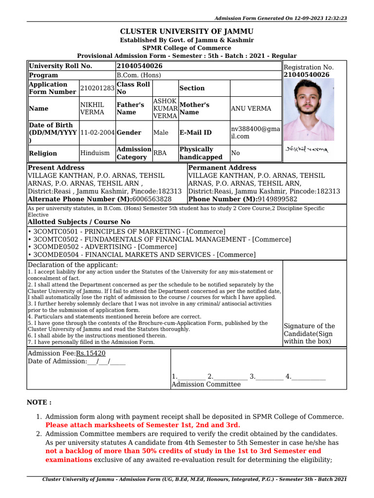 Admission Form 5 Batch 2021 | PDF | Government | Justice