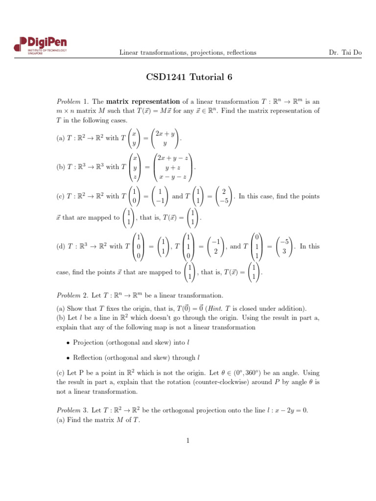 Tutorial 6 | PDF | Linear Map | Linear Algebra