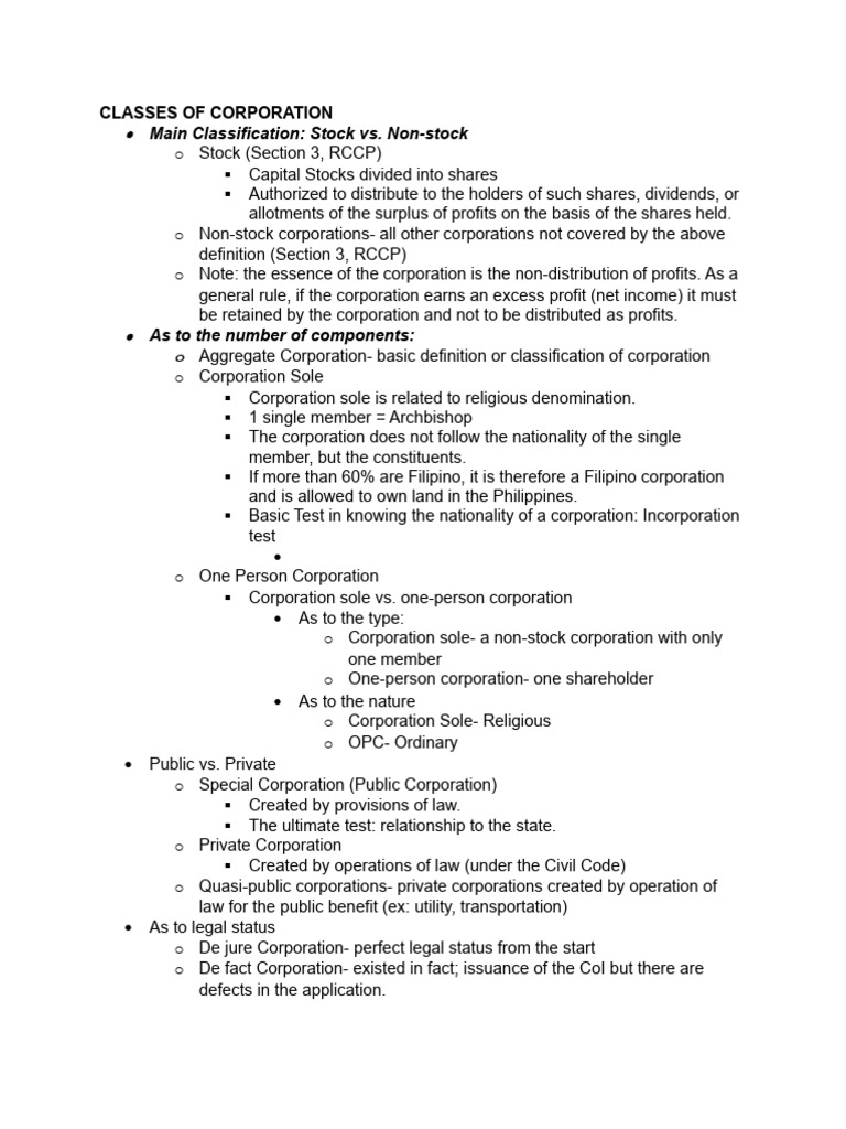 Classes of Corporation | PDF | Corporations | Stocks