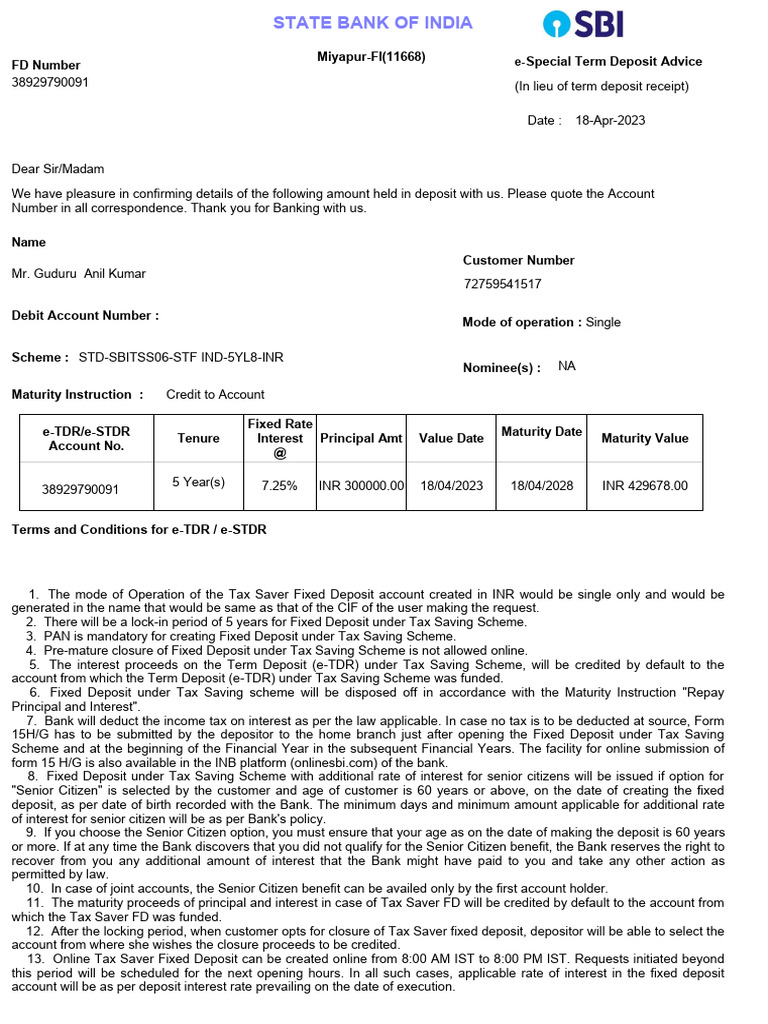 FD Receipt | PDF | Banking | Money