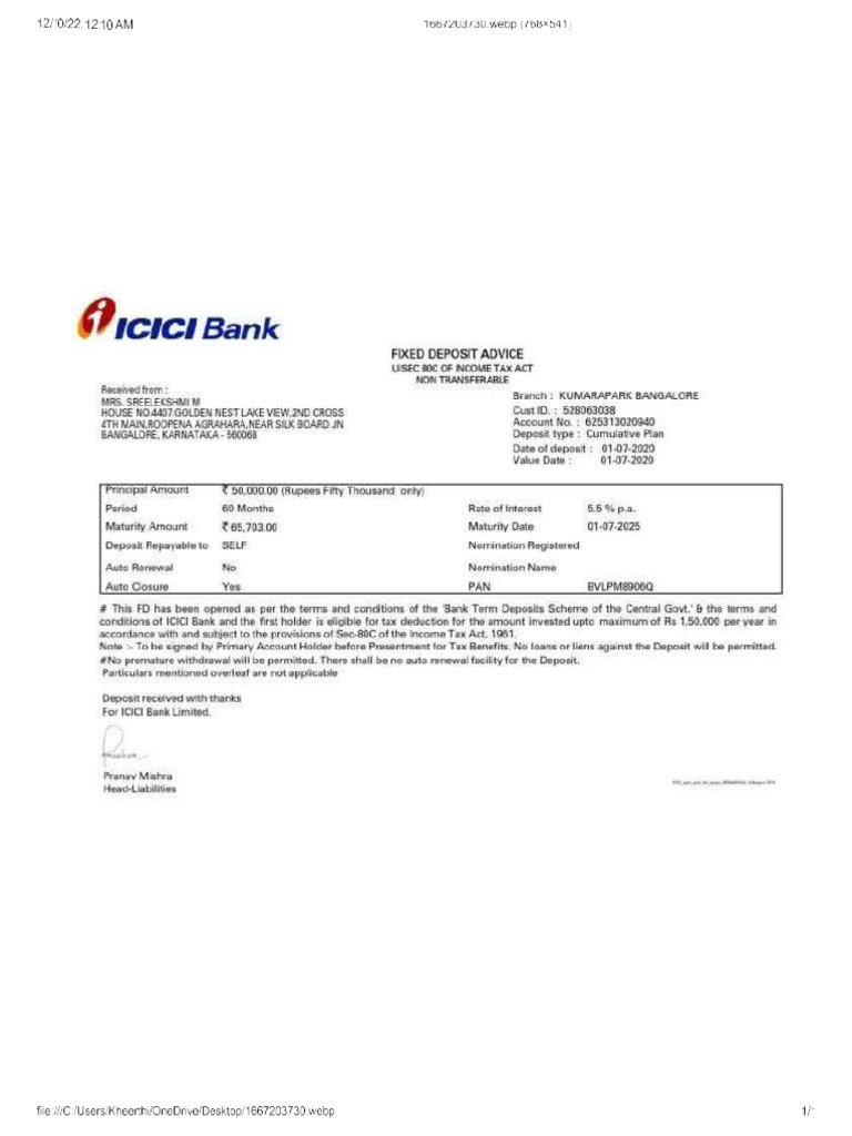 FD Receipt | PDF