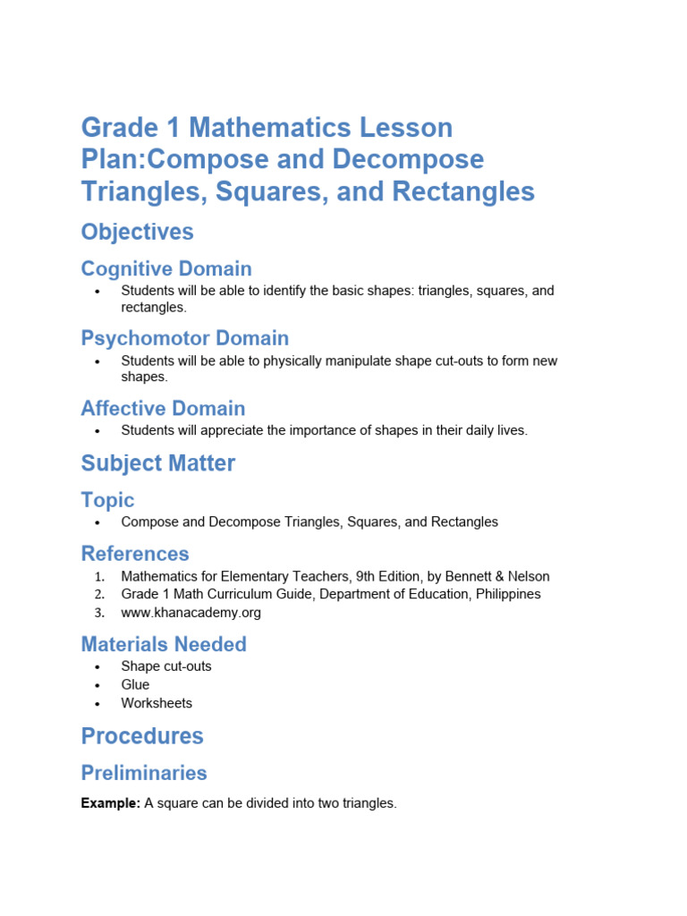 Compose And Decompose Triangles Squares And Rectangles Pdf