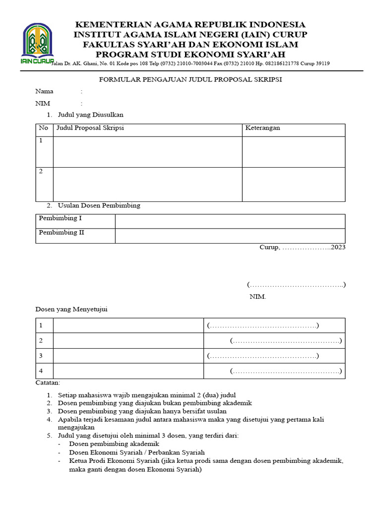 Formulir Pengajuan Judul Skripsi | PDF