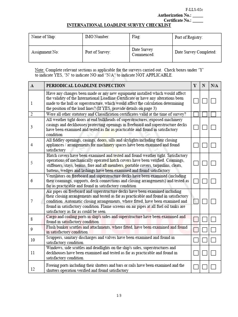 F-LLS-02c - International Loadline Survey Checklist | PDF | Ships ...