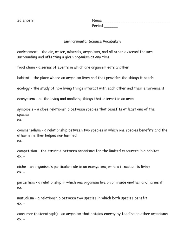 Environmental Science Vocabulary | PDF
