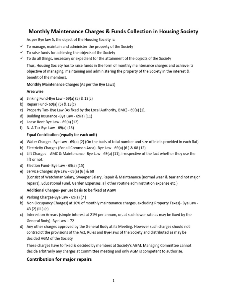 Housing Society Maintenance Charges Guide | PDF | Budget | Expense