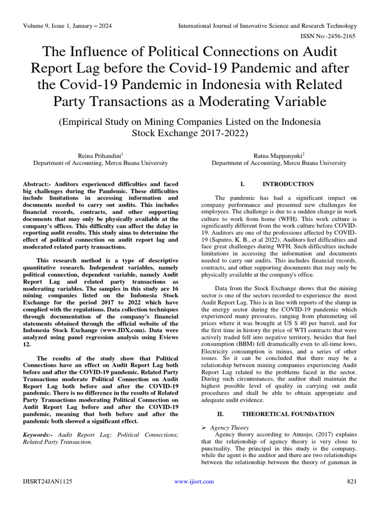 The Influence of Political Connections on Audit Report Lag before the Covid-19 Pandemic and ...