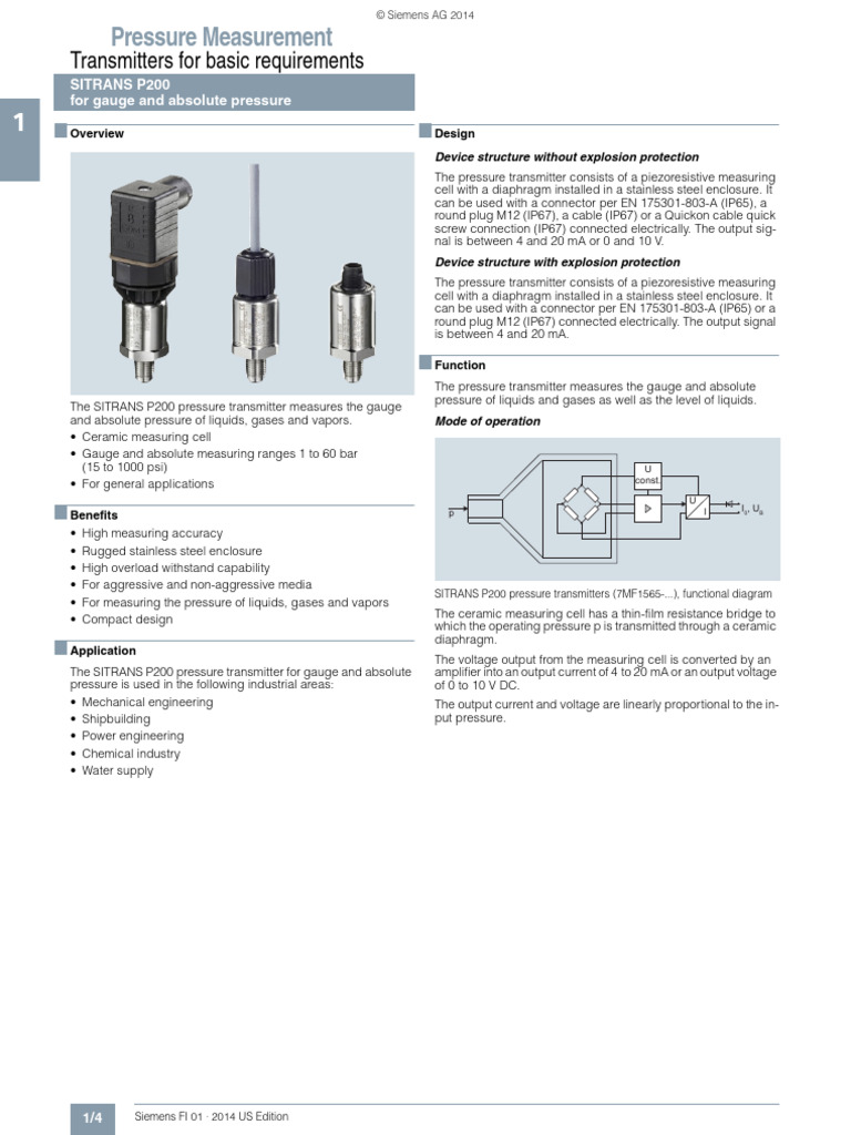 Sitrans P200-210-220 | PDF | Pressure Measurement | Power Supply