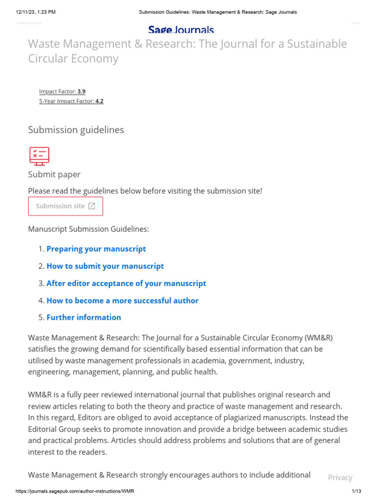 Submission Guidelines - Waste Management & Research - Sage Journals ...
