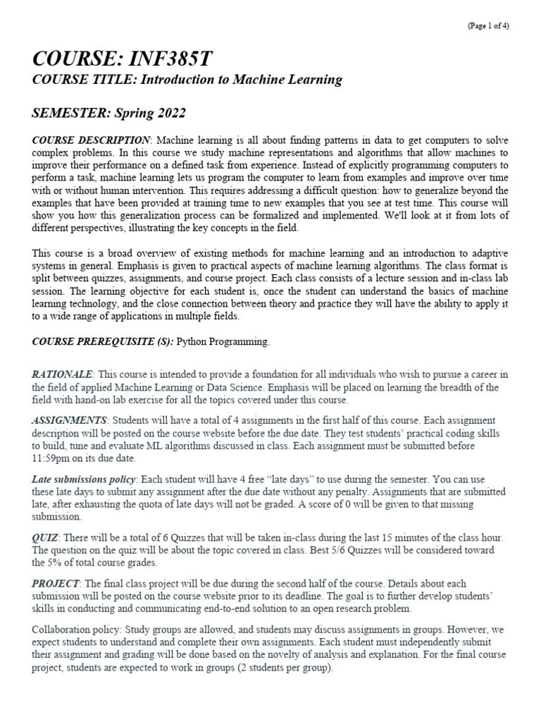 INF385T IMLsyllabus | PDF | Machine Learning | Cluster Analysis