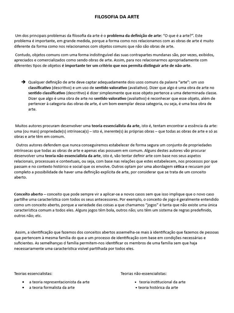 Filosofia Da Arte - Resumos | PDF | Teoria | Definição
