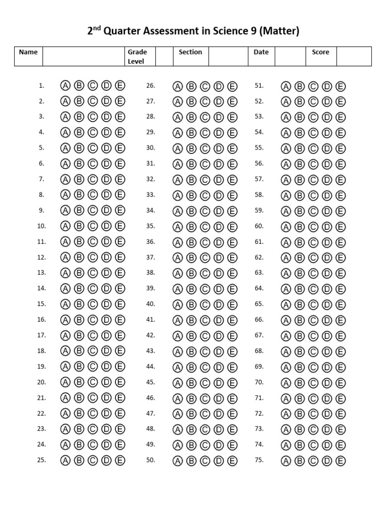 2nd Quarter Science 9 ANSWER SHEET | PDF