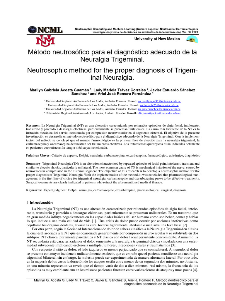 Método Neutrosófico para El Diagnóstico Adecuado de La Neuralgia ...