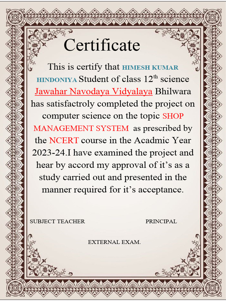 Surendra CS Certificate | PDF