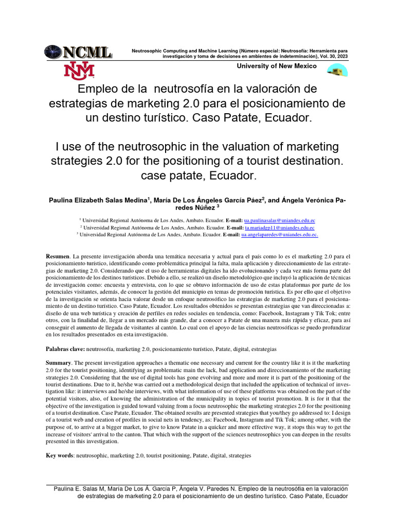Neutrosofía y Marketing 2.0 en Patate | PDF | Turismo | Muestreo ...