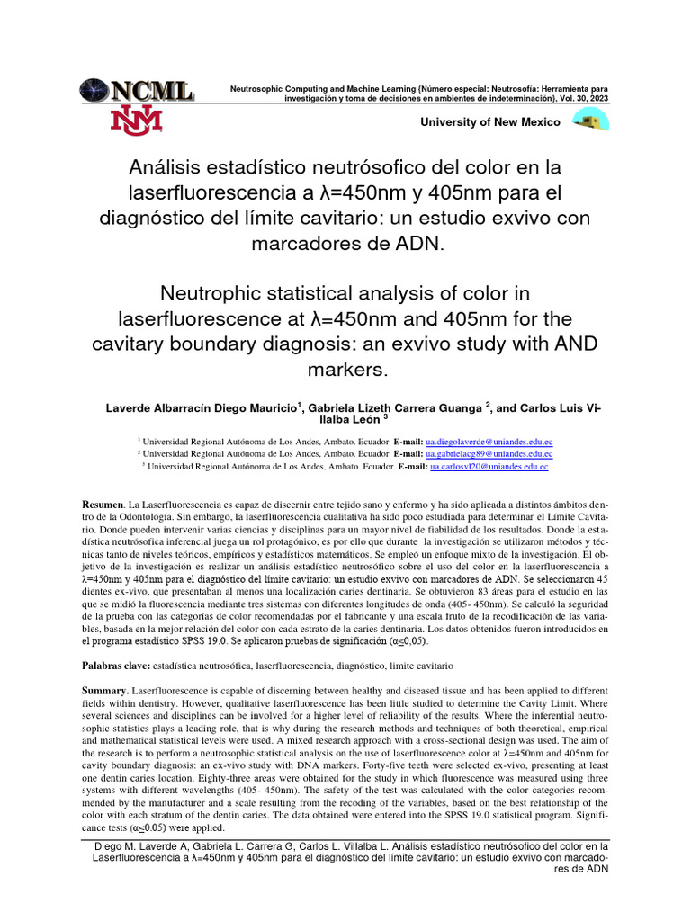 Análisis estadístico neutrósofico del color en la laserfluorescencia a ...