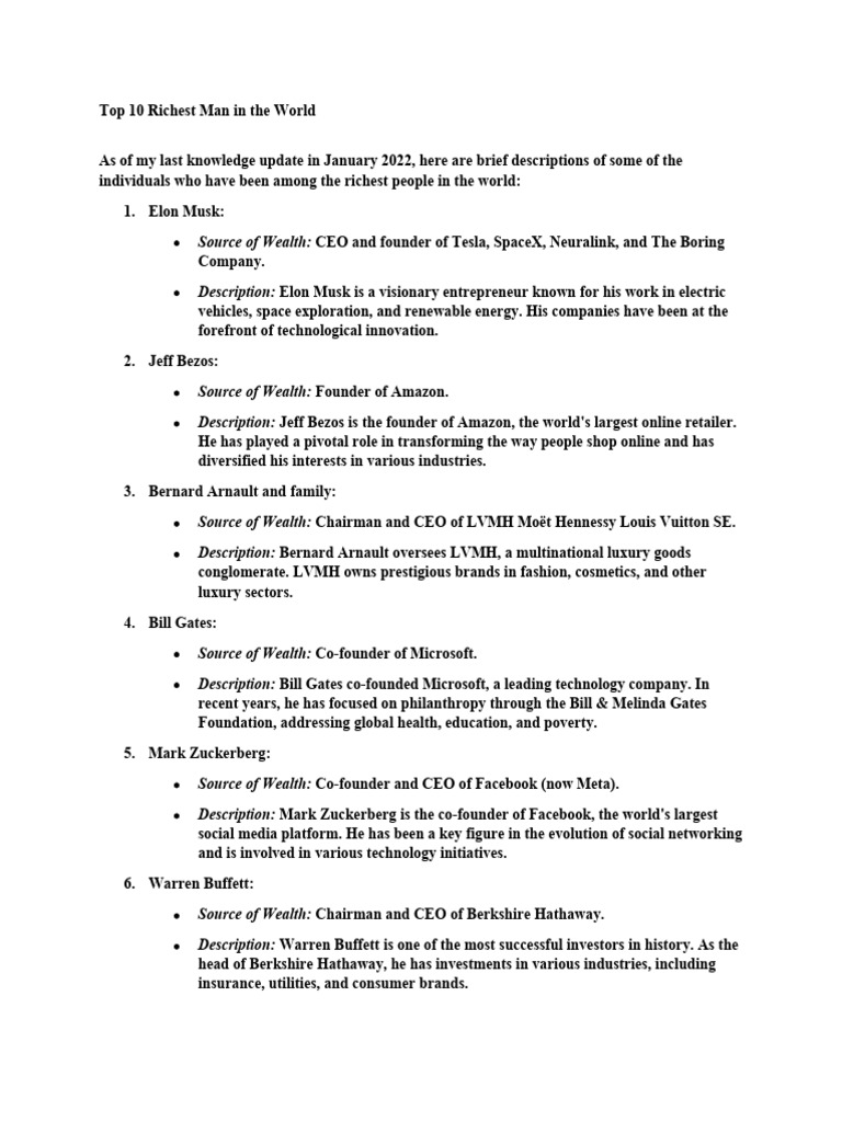 Top 10 Richest Man in The World | PDF | Alphabet Inc. | Elon Musk