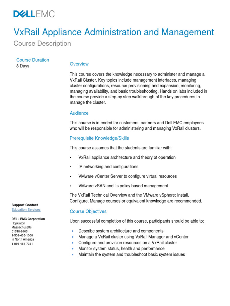 VxRail Appliance Administration and Management Course Description | PDF