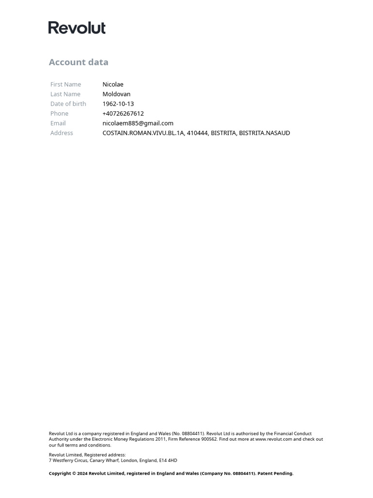 Account Data: First Name Last Name Date of Birth Phone Email Address | PDF
