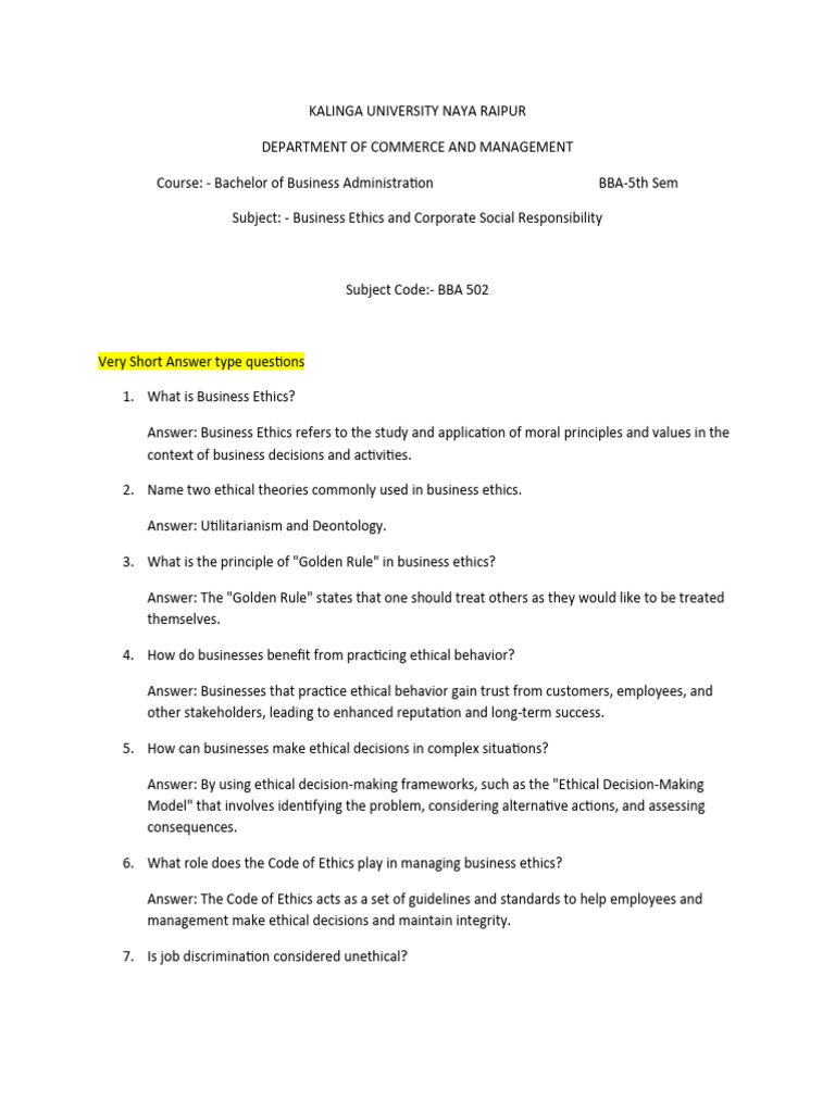 JULY-DEC 2023 BBA 5 SEM V8 BBA502 Question Bank BBA 502 | PDF | Corporate Social Responsibility ...