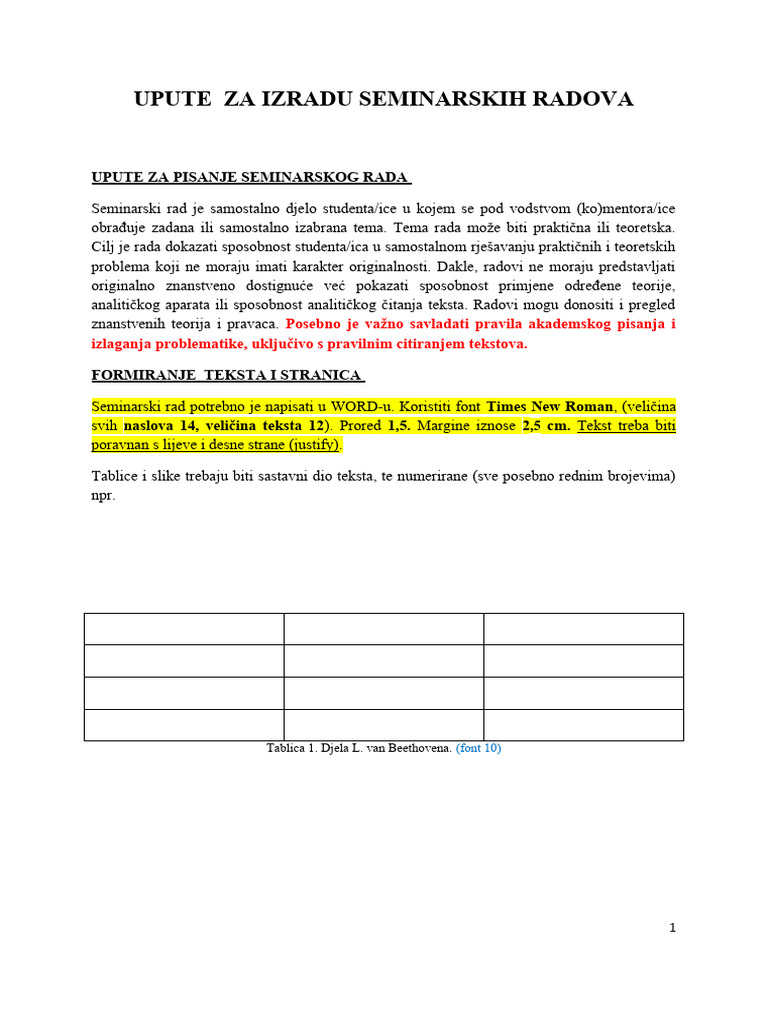 Upute Za Izradu Seminarskih Radova | PDF