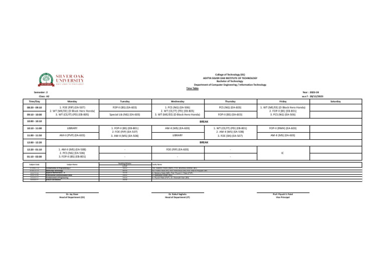 Timetable - 2nd Sem - 2024 - A2 | PDF