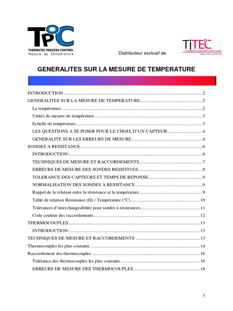 Generalites Sur La Mesure de Temperature | PDF | Thermocouple | Matériaux